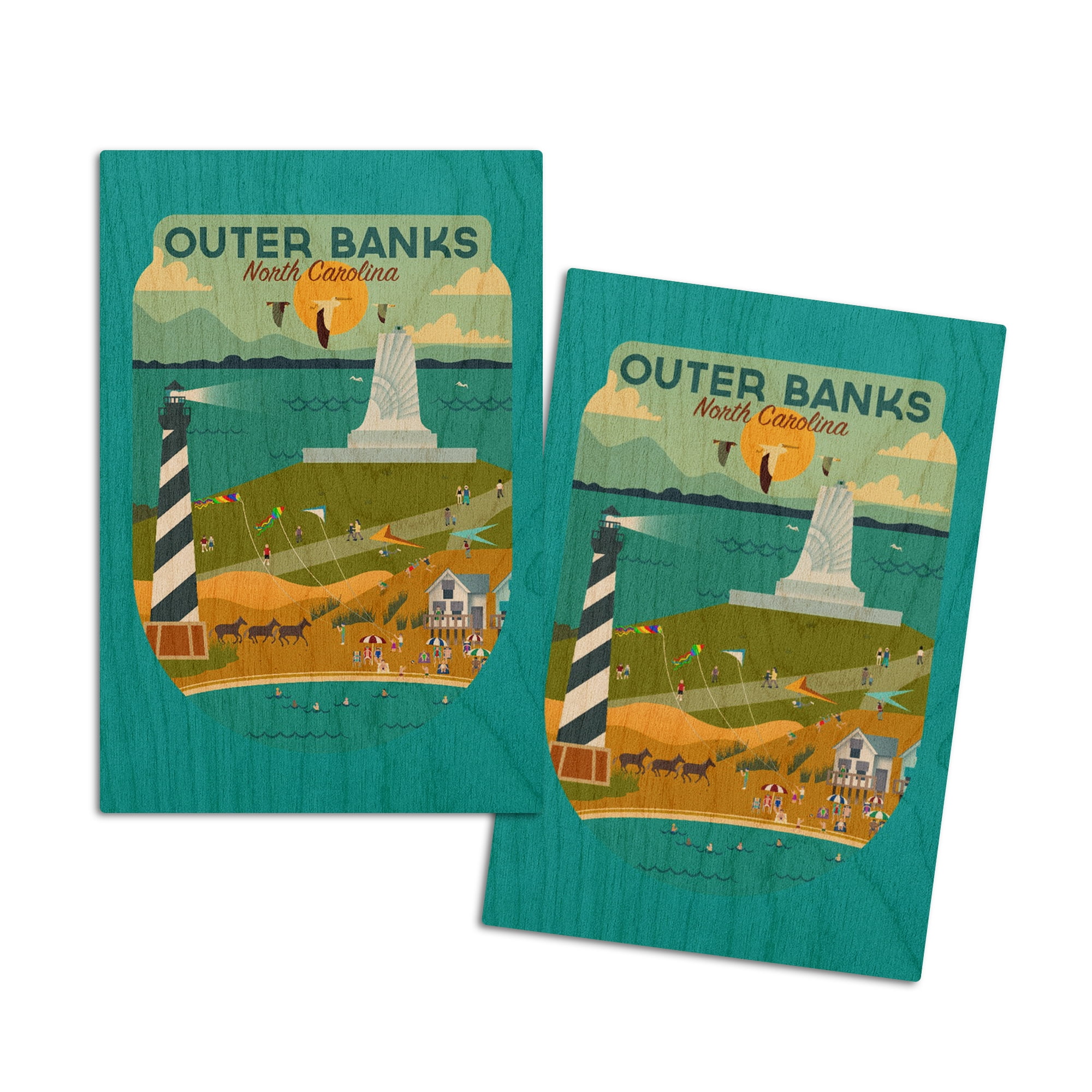 Outer Banks, North Carolina, Beach and Lighthouse, Geometric, Contour ...