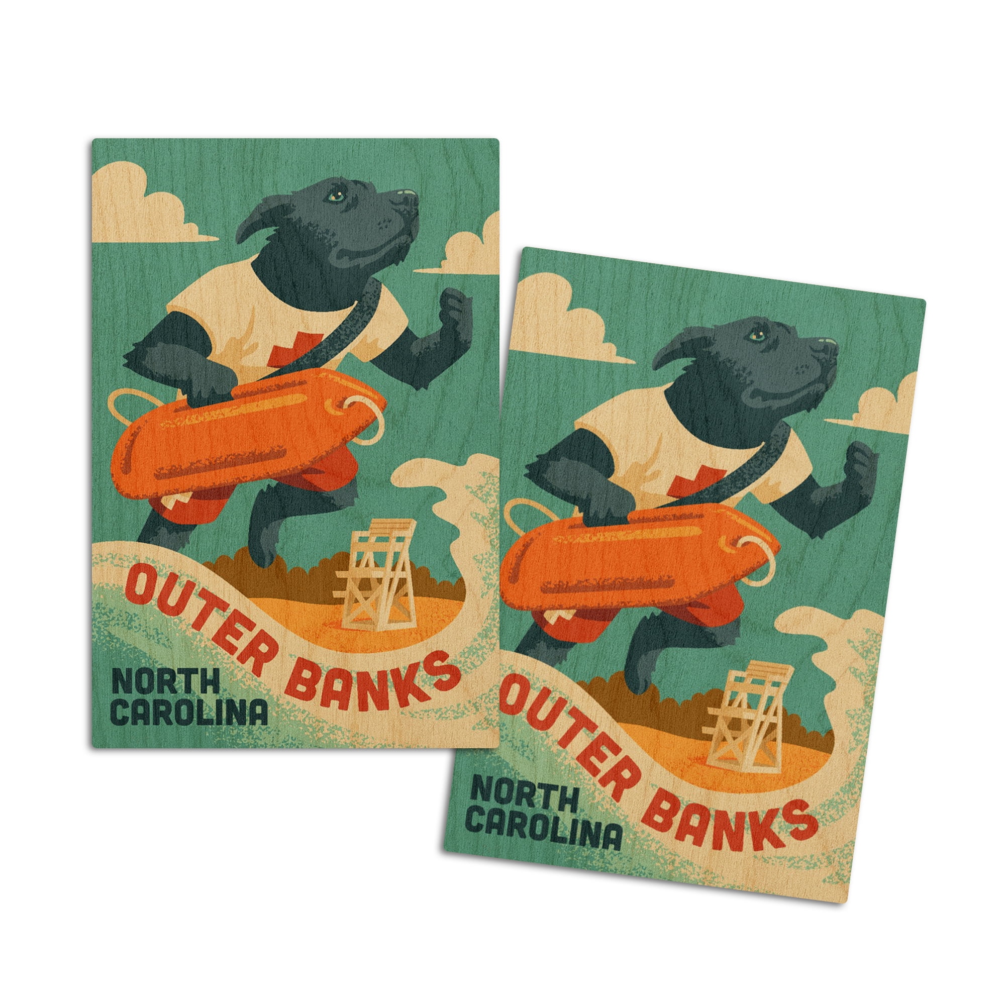Outer Banks, North Carolina, Black Lab Lifeguard (4x6 Birch Wood ...