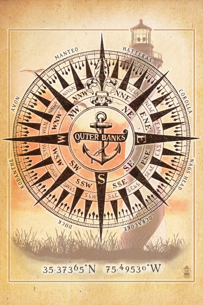 Outer Banks, North Carolina, Compass (24x36 Giclee Gallery Art Print ...