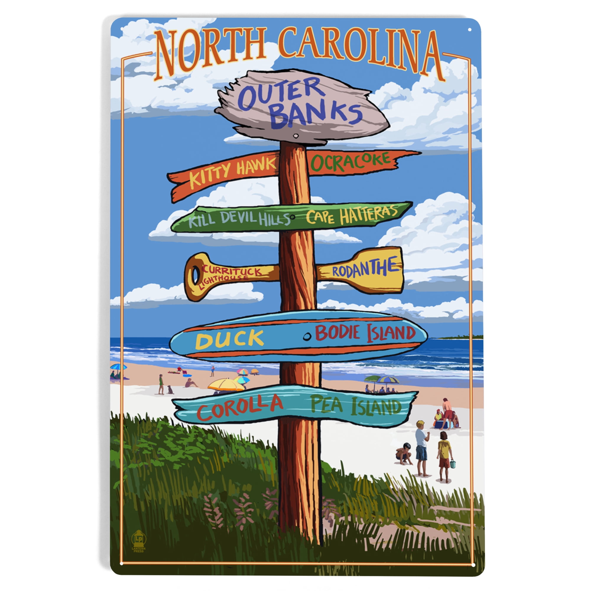 Outer Banks, North Carolina, Destination Signpost (12x18 Aluminum Art ...