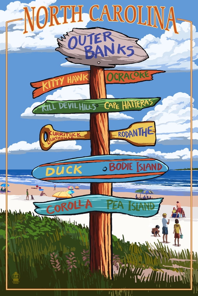 Outer Banks, North Carolina, Destination Signpost (12x18 Wall Art ...
