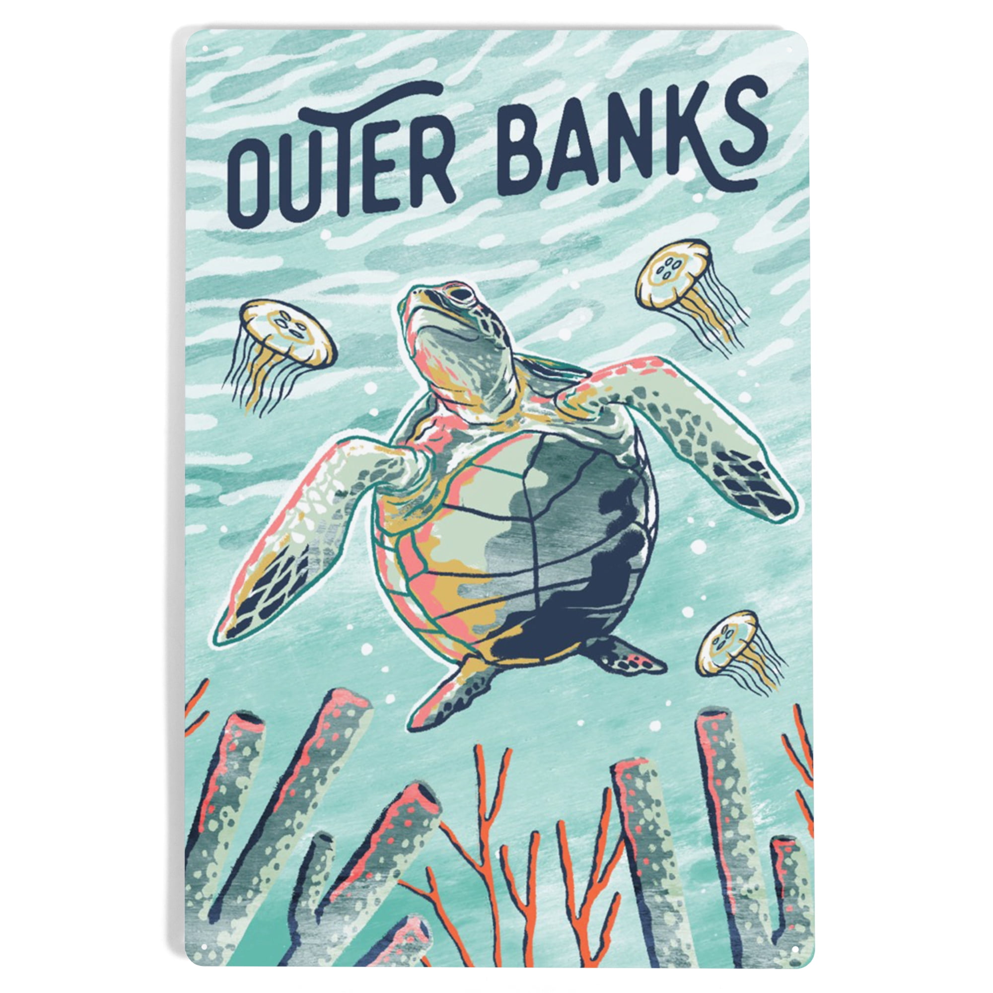 Outer Banks, North Carolina, Graphic Pastel, Sea Turtle (12x18 Aluminum ...