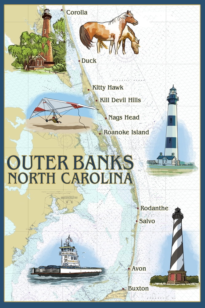 Outer Banks, North Carolina, Nautical Chart (12x18 Wall Art Poster, Room Decor) - Walmart.com