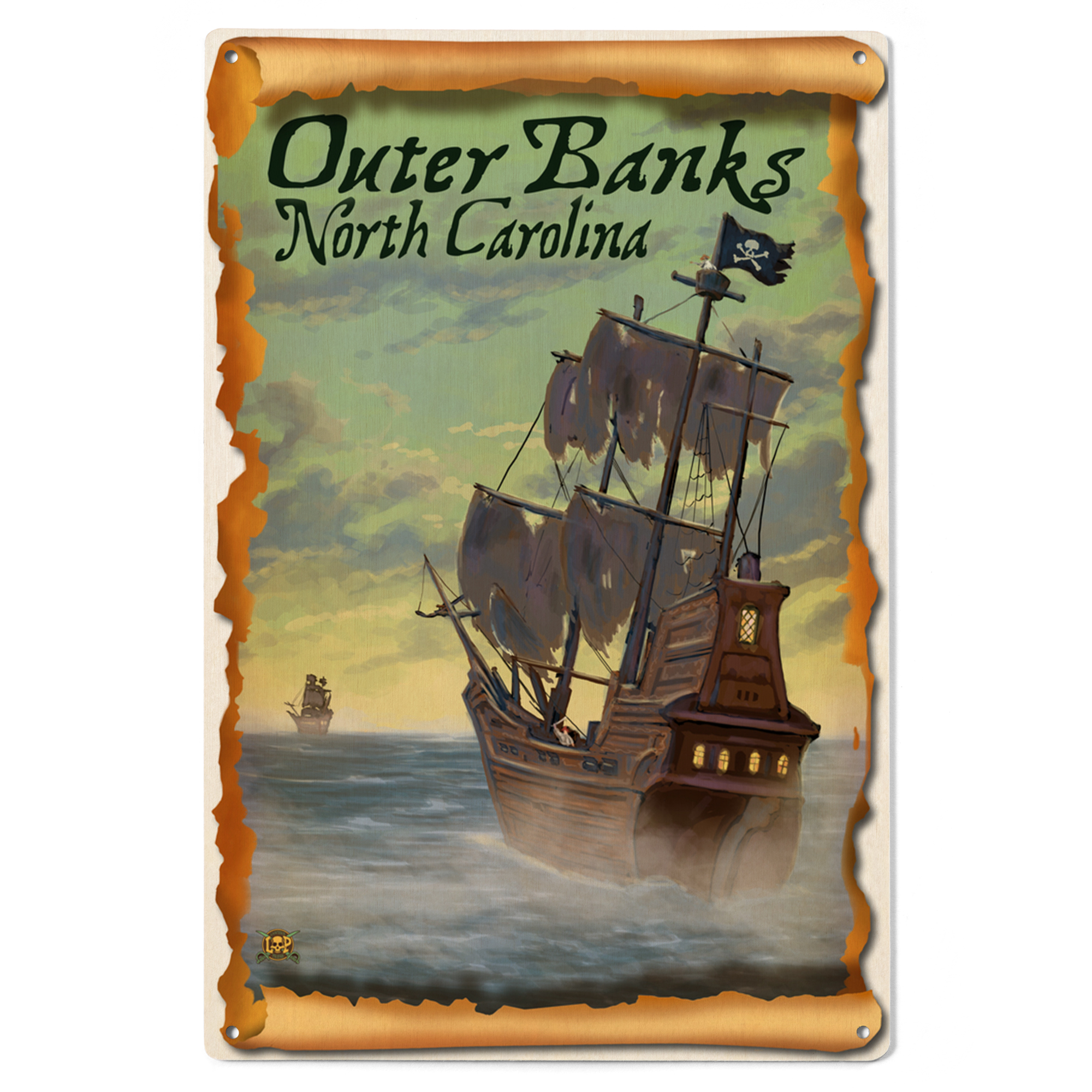 Outer Banks, North Carolina, Pirate Ship Birch Wood Wall Sign (6x9 ...