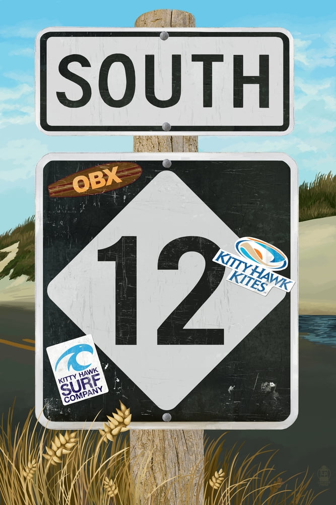 Outer Banks, North Carolina, Route 12 Sign (24x36 Giclee Gallery Art ...