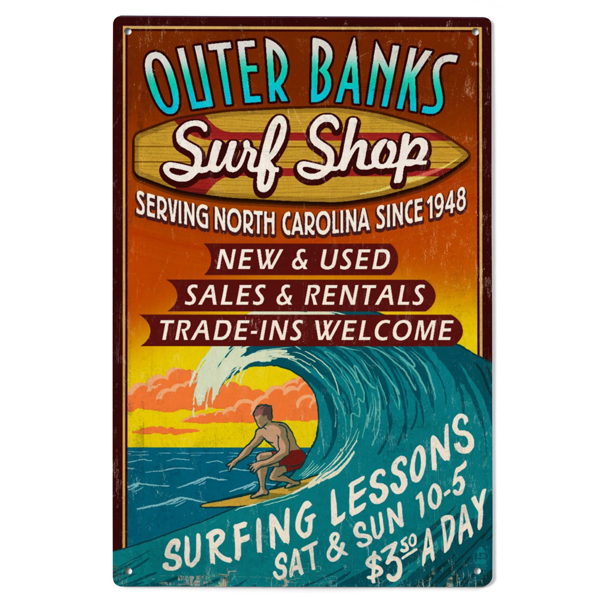 Outer Banks, North Carolina, Surf Shop Vintage Sign Birch Wood Wall ...