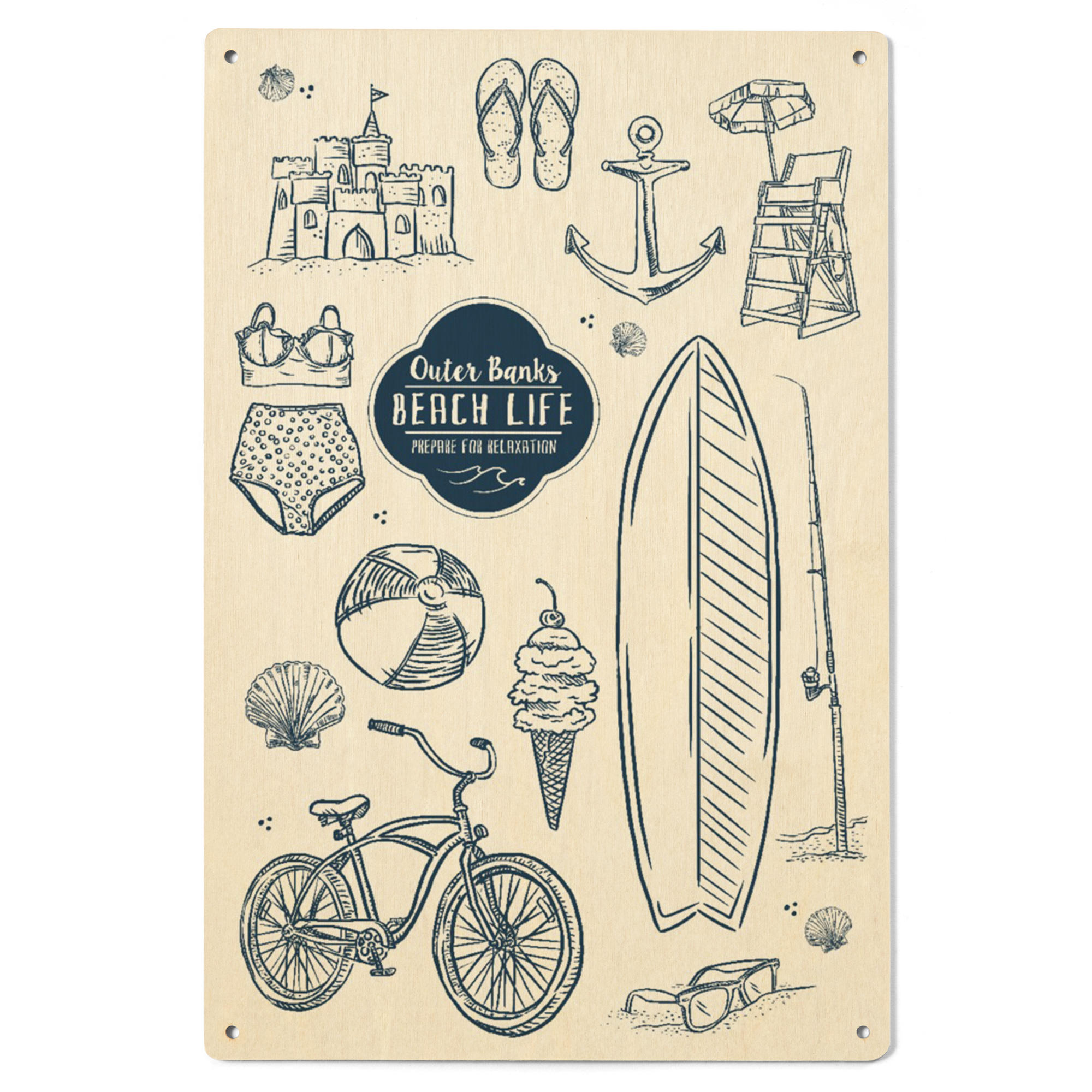 Outer Banks, North Carolina, The Beach Life, Collage Birch Wood Wall ...