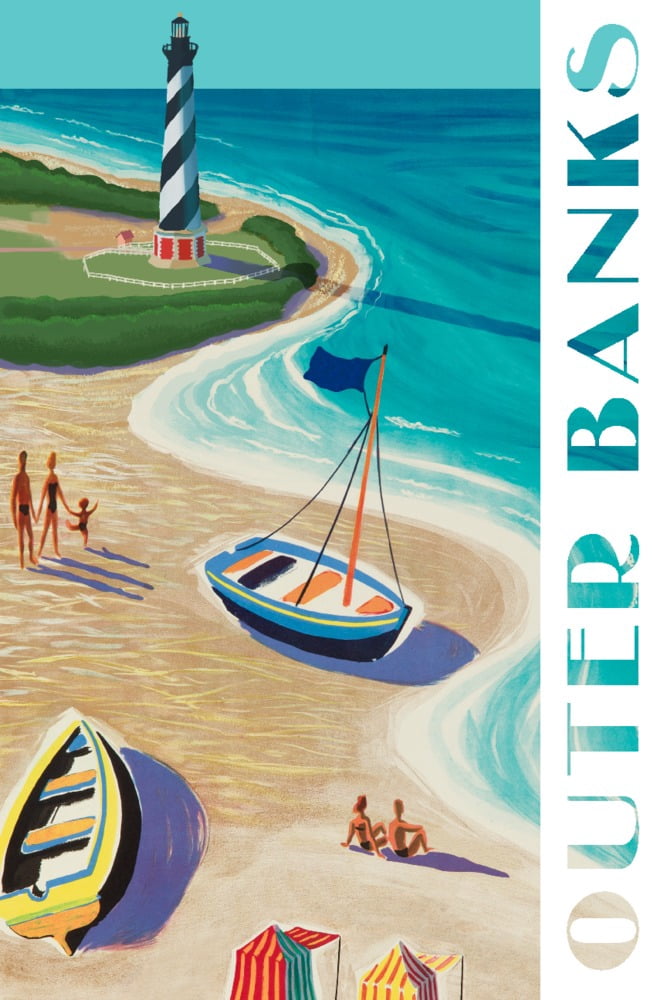 Outer Banks, North Carolina, Vintage Beach Scene (36x54 Giclee Gallery ...