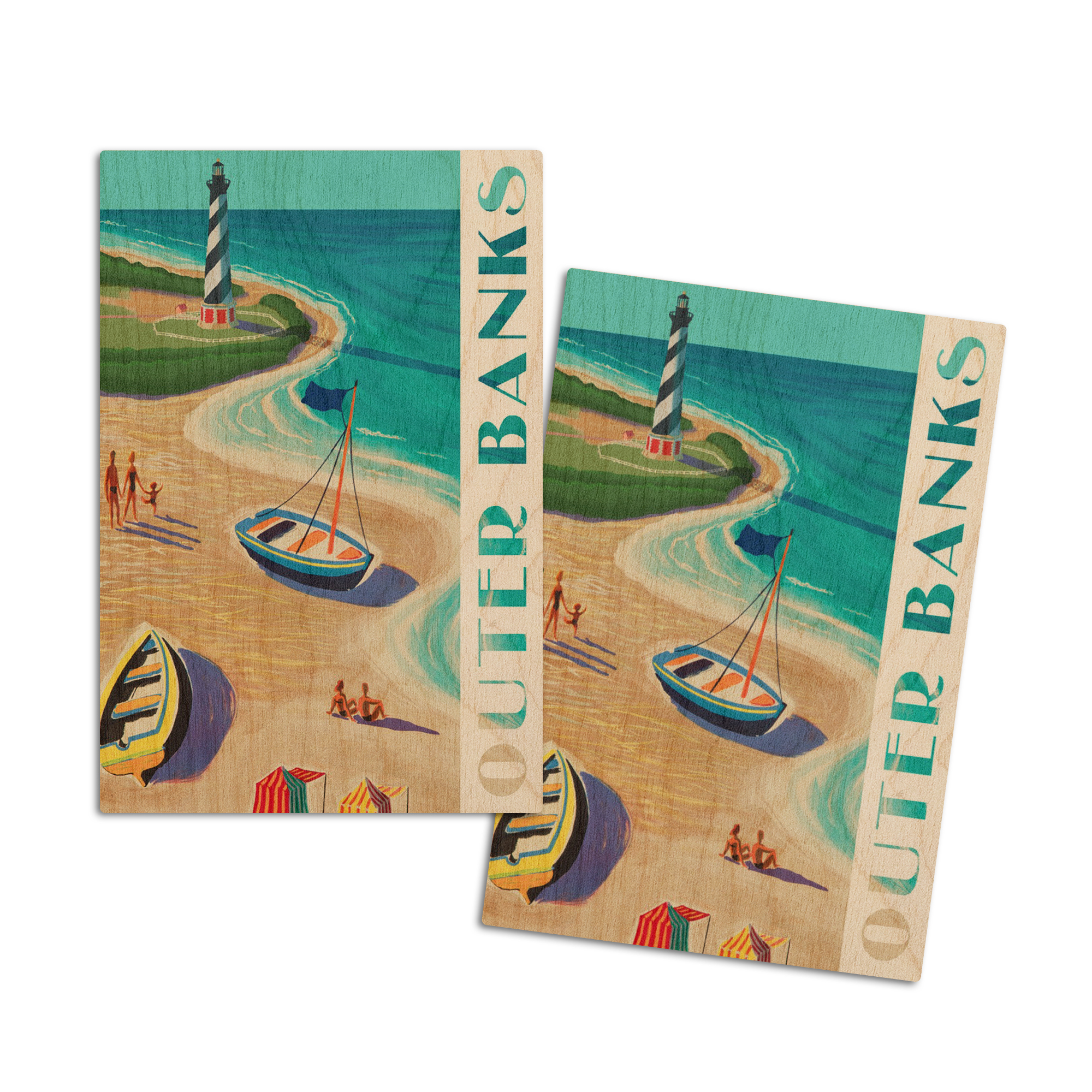 Outer Banks, North Carolina, Vintage Beach Scene (4x6 Birch Wood ...