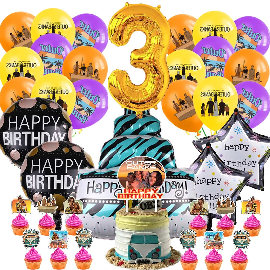 Outer Banks Party Supplies 3rd Decor Kit Balloons Birthday Cake Topper ...