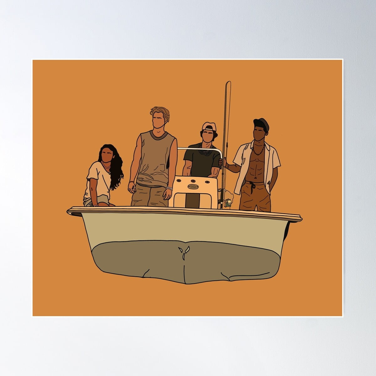 Outer Banks Pogues: Kiara, Jj, John B, & Pope In Black Outline Poster ...