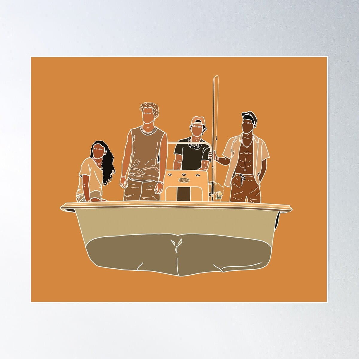 Outer Banks Pogues: Kiara, Jj, John B, & Pope In White Outline Poster ...