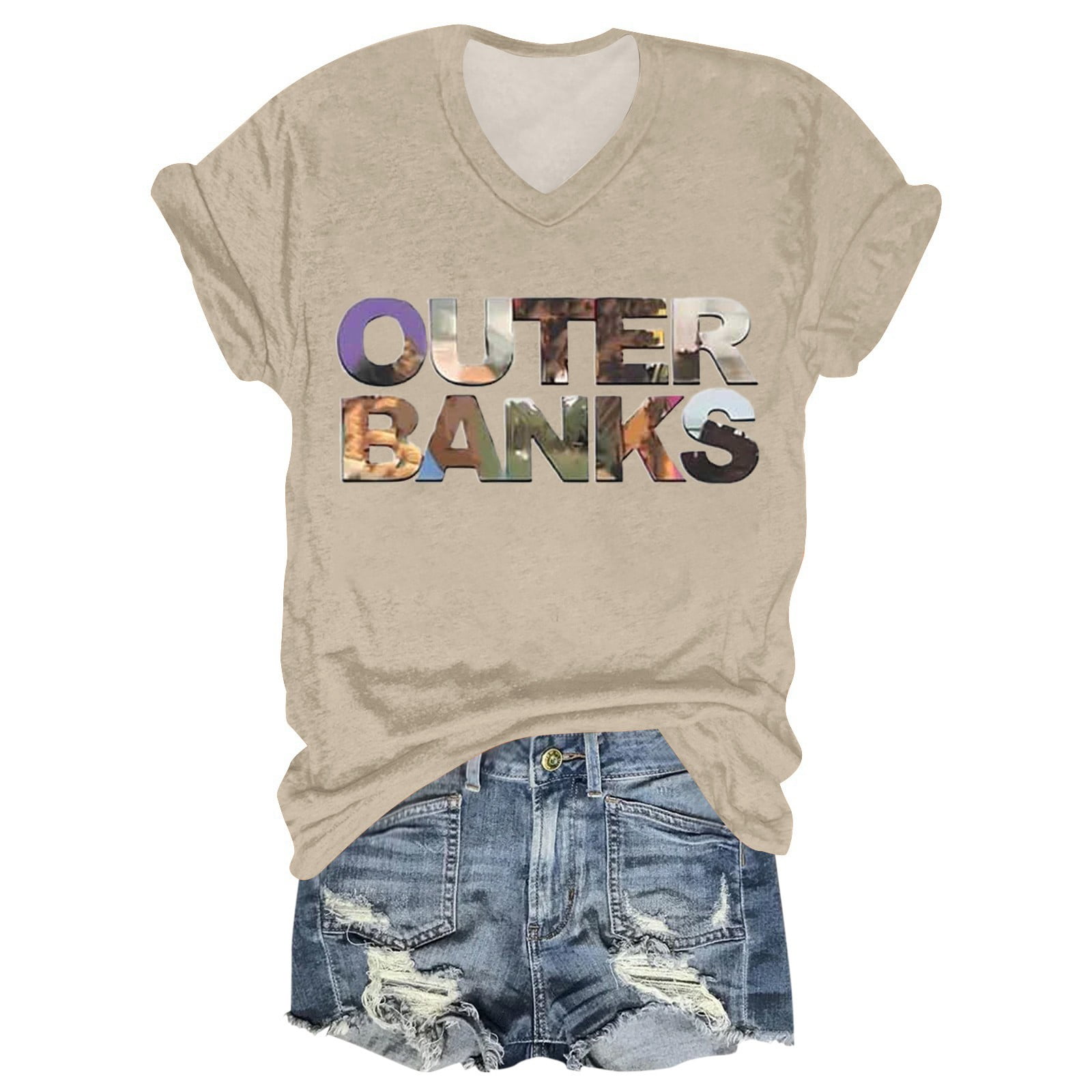 Outer Banks Shirt Women Outer Banks Letter Printed Short Sleeve V-Neck ...