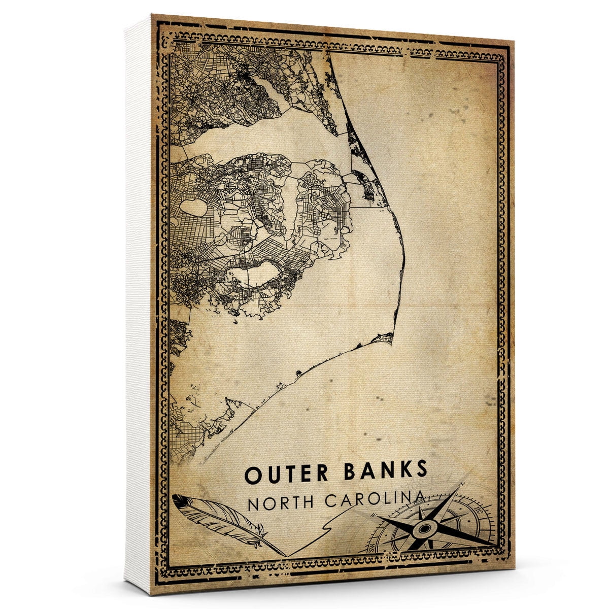 Outer Banks Vintage Map Prints Canvas, North Carolina Map Art Canvas ...
