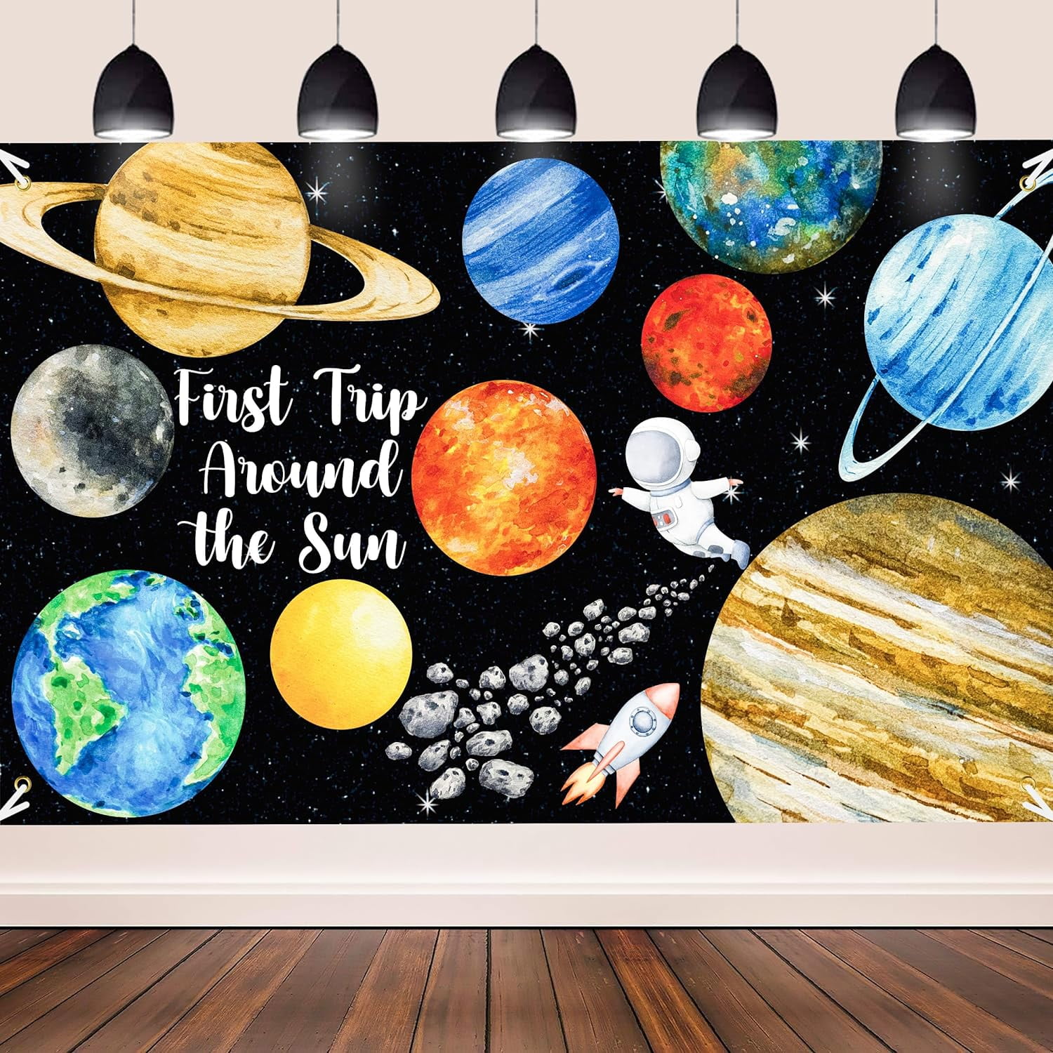 Outer Space 1st Birthday Party Backdrop Background First Trip Around ...