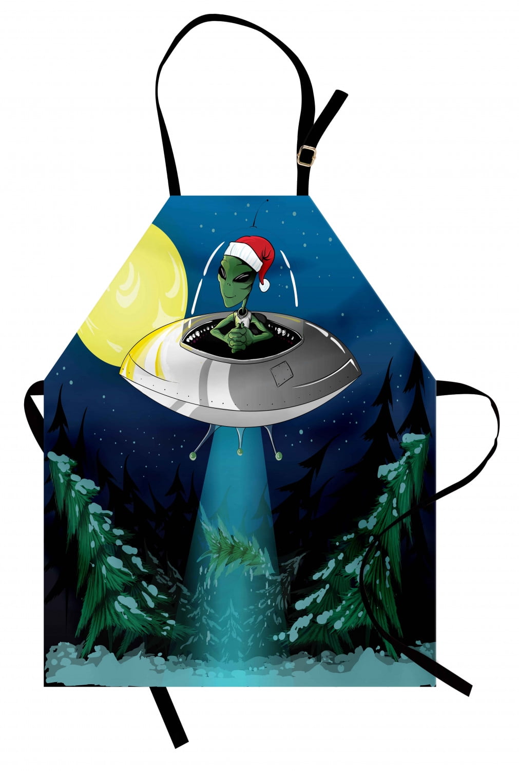 Outer Space Apron Alien with Santa Claus Hat Kidnaps a Tree for ...