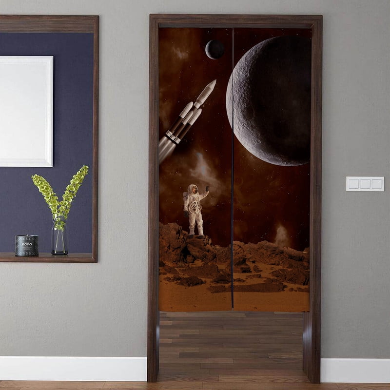Outer Space Art Noren Door Curtain, Rocket Astronaut Planetary Pattern ...