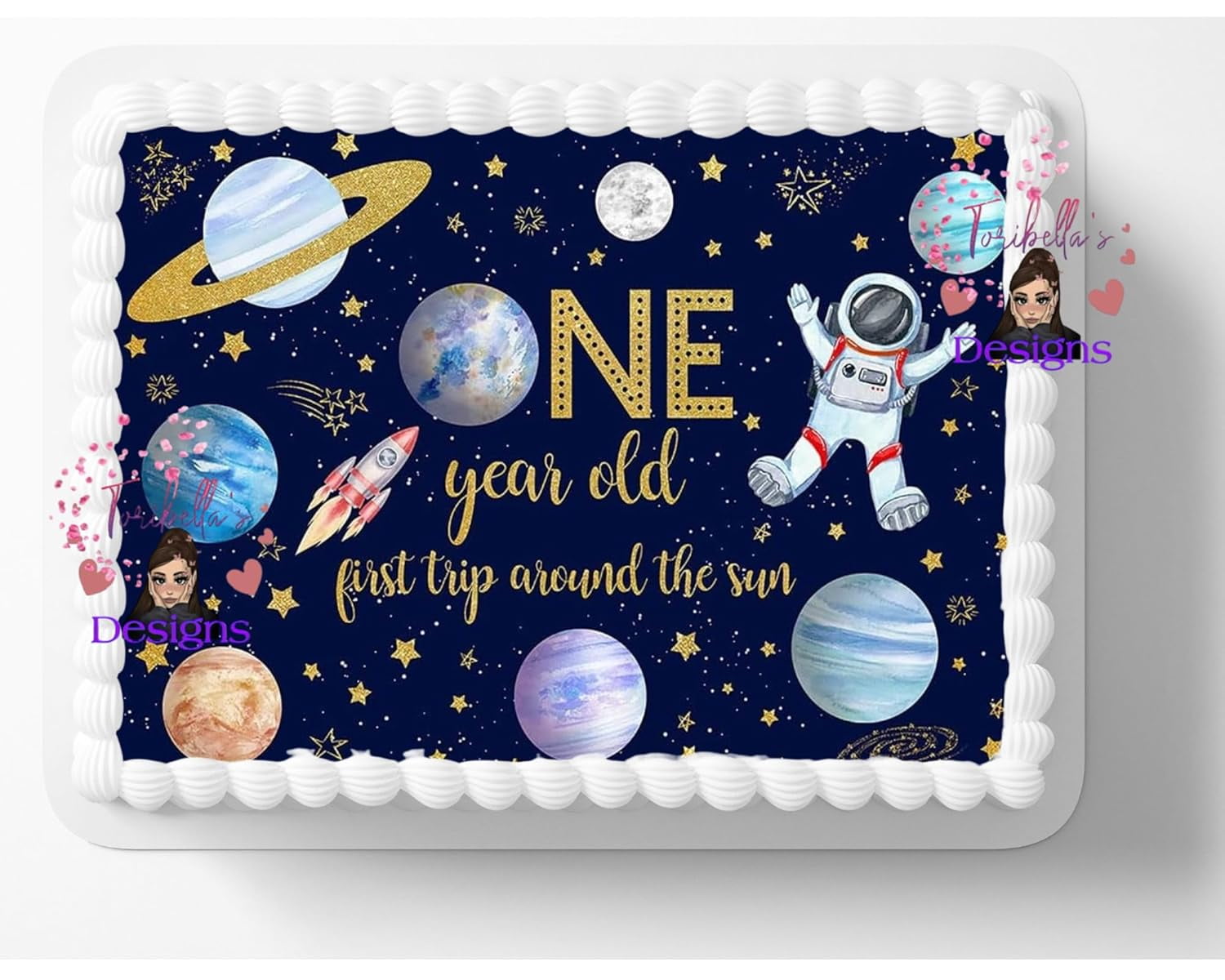 Outer Space Astronaut One Year Old Birthday 1st Trip Around the Sun Edible Image Edible Birthday ...
