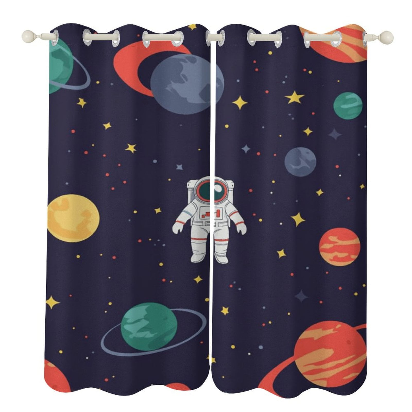 Outer Space Astronauts (2) 2 Panels Curtains for Bedroom Living Room Drapes Kitchen Window ...