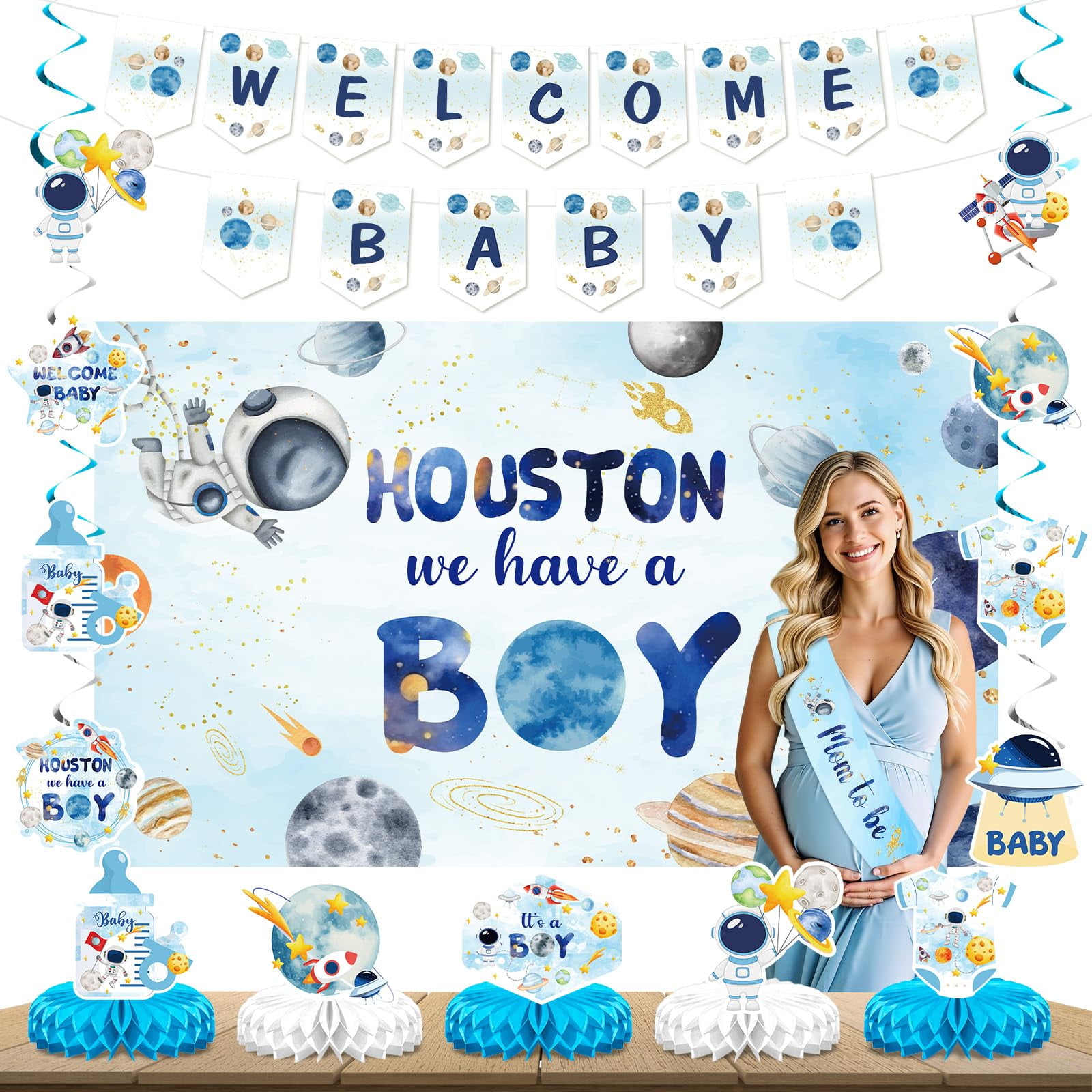 Outer Space Baby CORNET Shower Decorations for Boy Space Astronaut ...