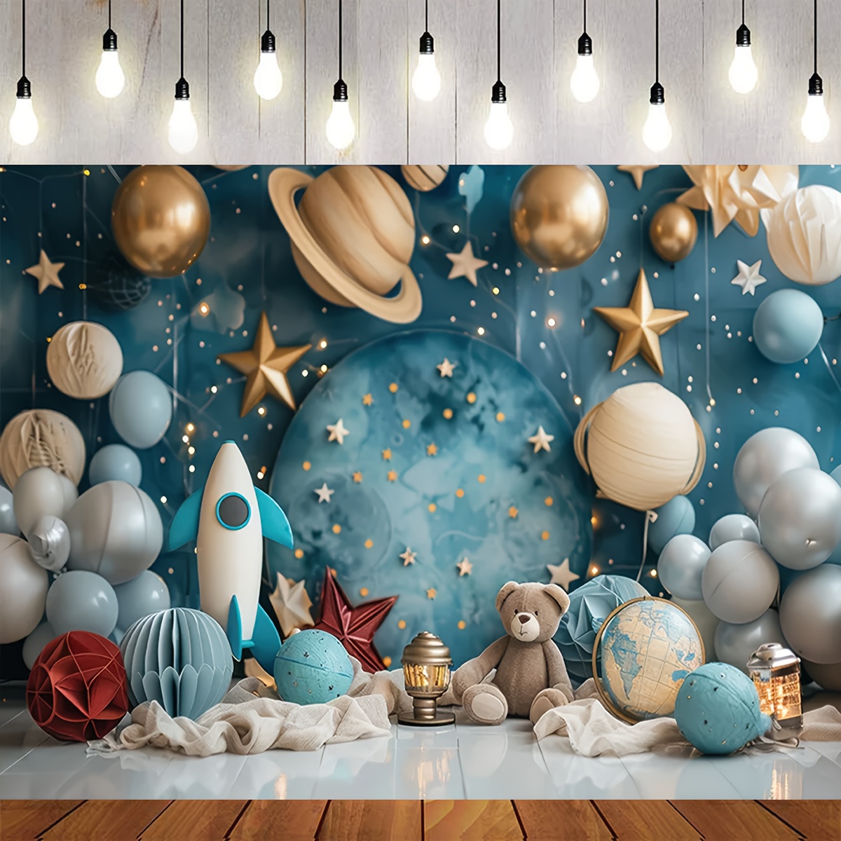 Outer Space Baby Shower Backdrop Universe Planet Star Galaxy Cartoon ...