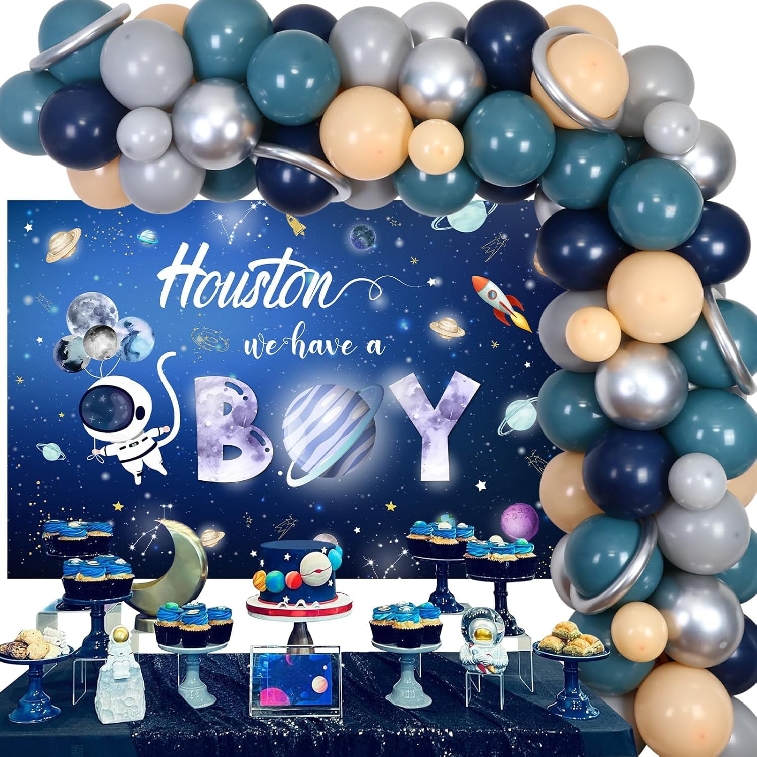 Outer Space Baby Shower Decorations Houston We Have A Boy Backdrop ...