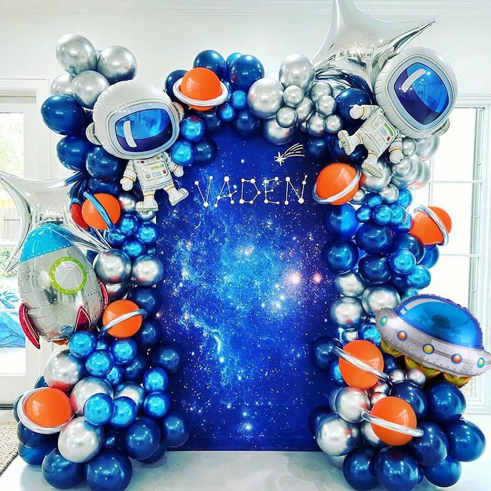Outer Space Balloon Arch Garland Kit - Navy Blue, Metallic Silver ...