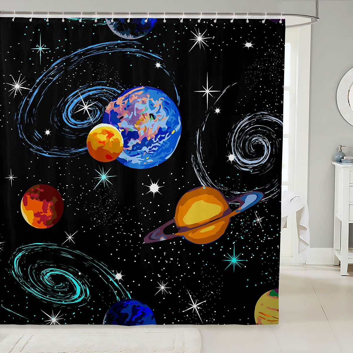 Outer Space Bath Curtain Universe Decor Shower Curtain Solar System ...