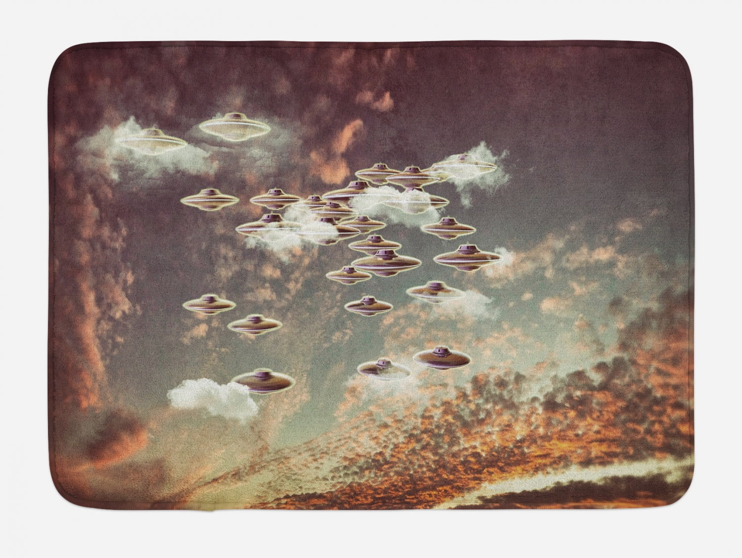 Outer Space Bath Mat, Flying Objects in Cloudy Sky UFOs Aliens ...