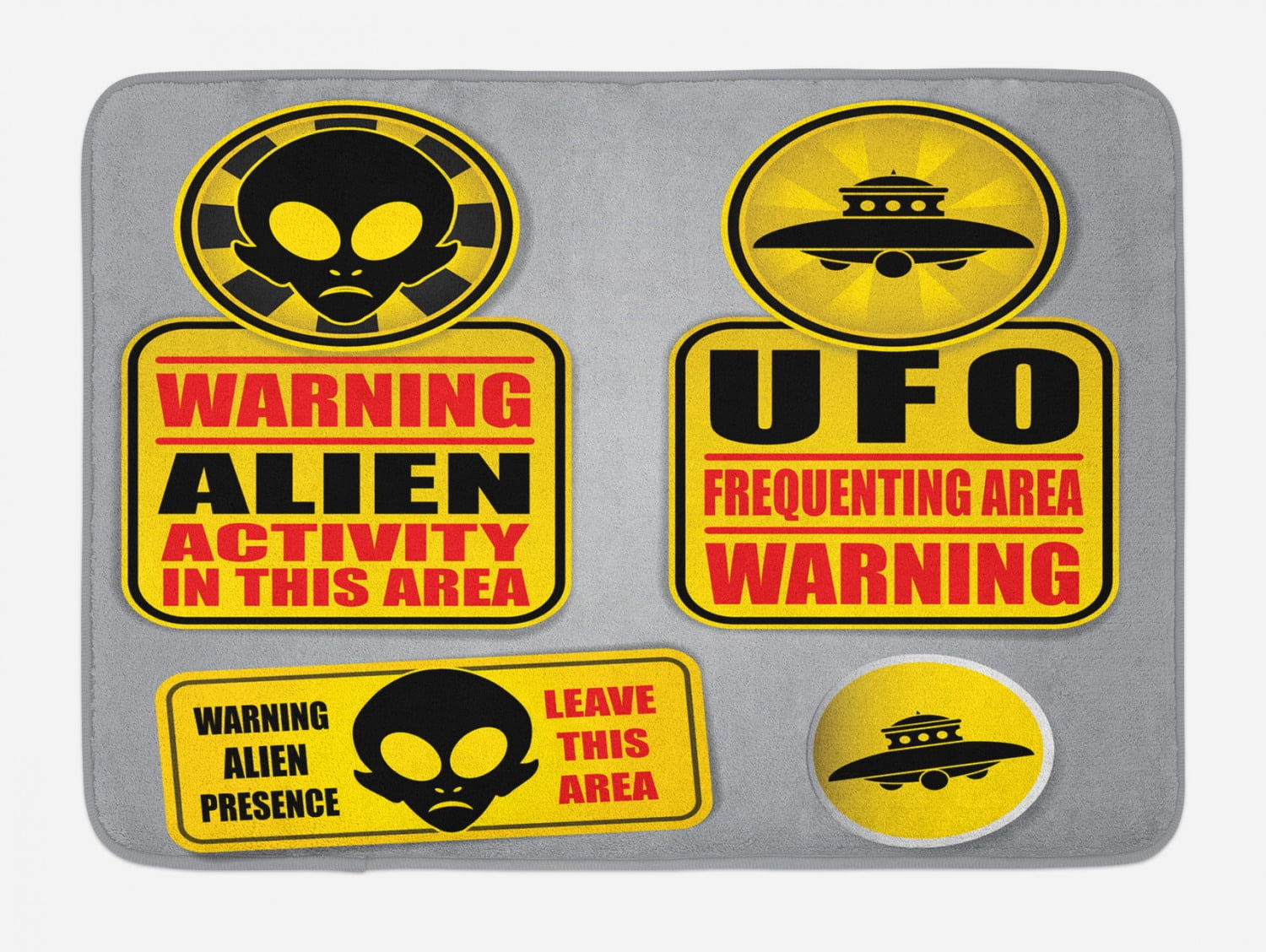 Outer Space Bath Mat, Warning Alien Ufo Sign Face of Martian Creature ...
