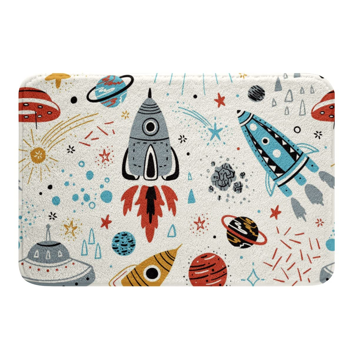 Outer Space Bath Rug Non Slip Boys Cartoon Rocket Spaceship Bath Mat ...