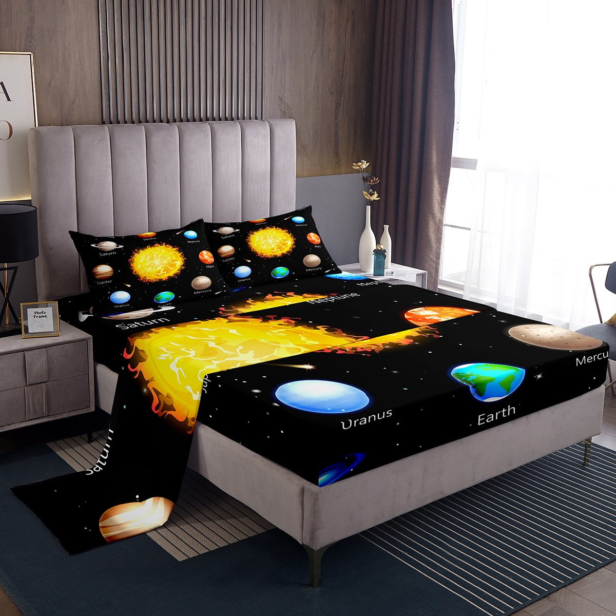 Outer Space Bed Sheets Set for Kids Space Sheets with Deep Pocket, Solar System Sheet Set ...