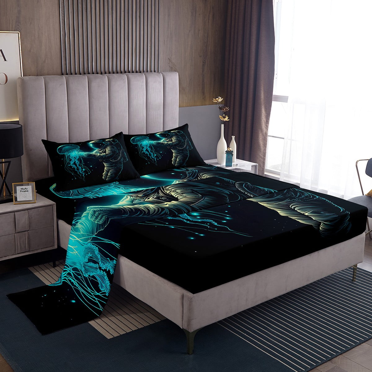 Outer Space Bedding Full Size Space Cosmonaut Bed Set,Glowing Jellyfish ...