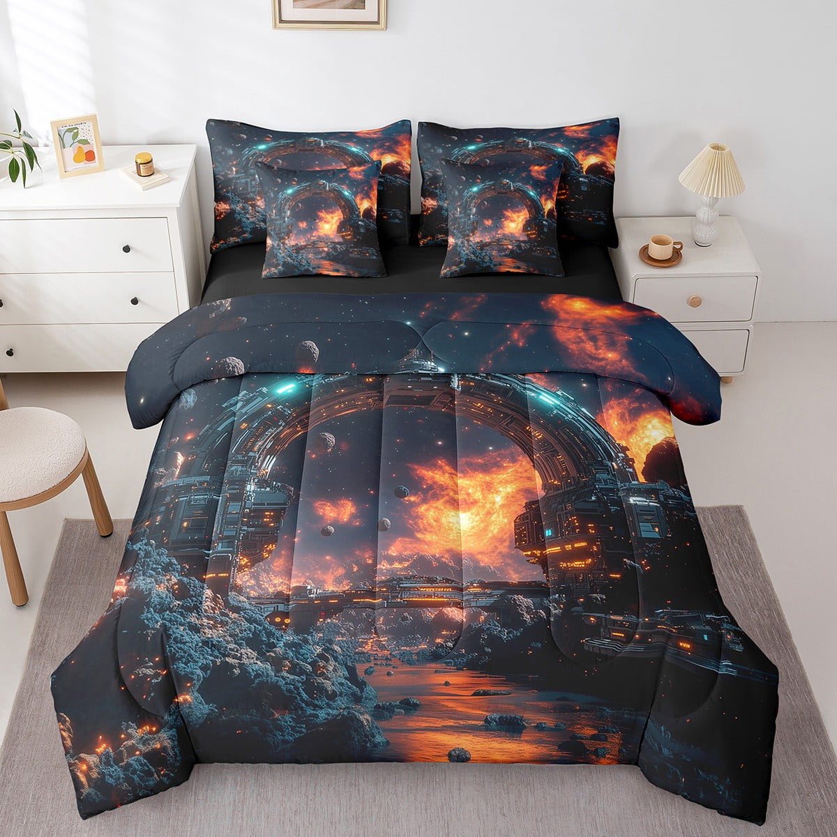 Outer Space Bedding Set 7 Pieces Universe Space Plant Comforter Queen ...