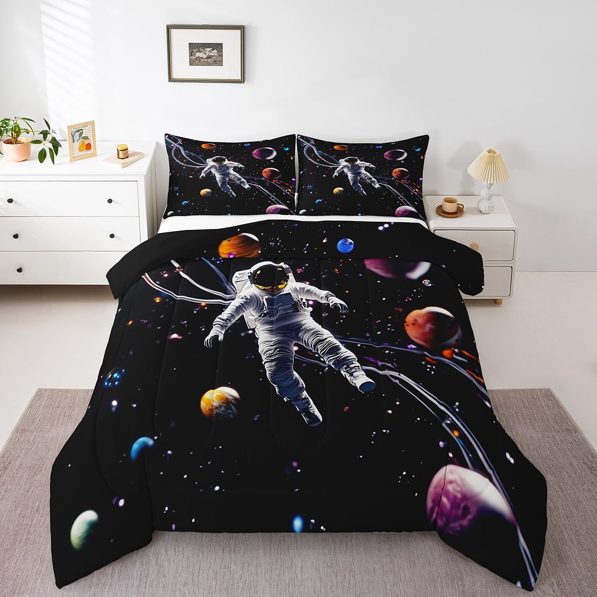 Outer Space Bedding Set Astronaut Pattern King Comforter Set,Planet Galaxy Starry Sky Quilt Set ...