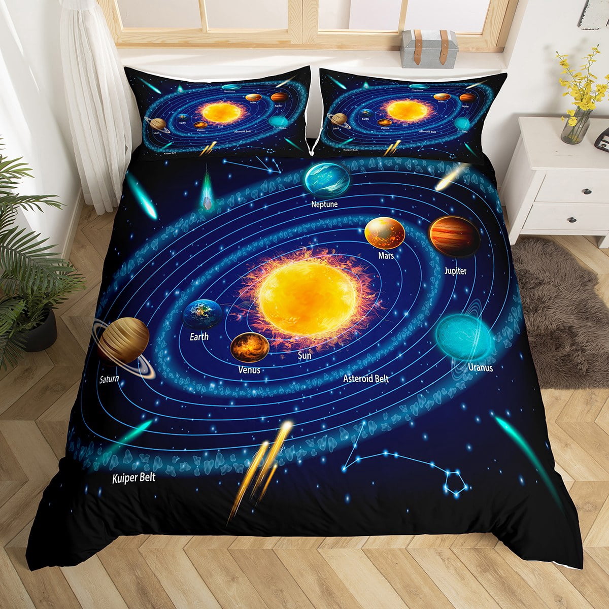 Outer Space Bedding Set King Solar System Duvet Cover for Girls Boys ...