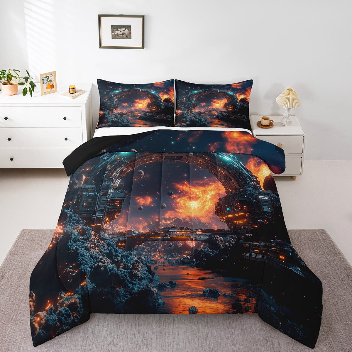 Outer Space Bedding Set Universe Space Plant Comforter Sets Toddler ...