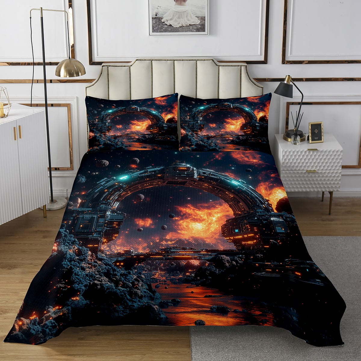 Outer Space Bedspread Set Universe Space Plant Quilt Set Queen Glitter ...