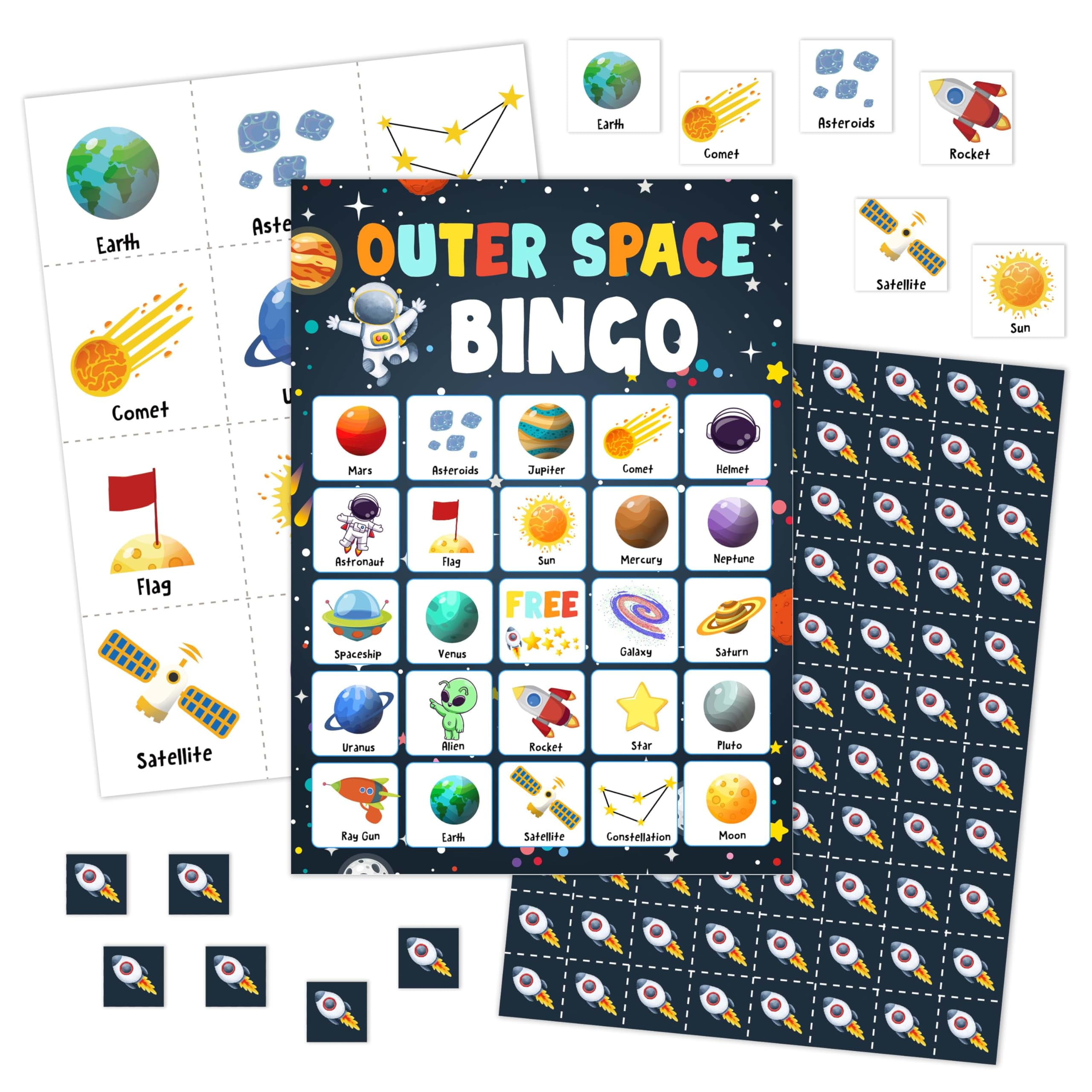 Outer Space Bingo Games Cards, Solar System Bingo Game Set, Astronomy ...