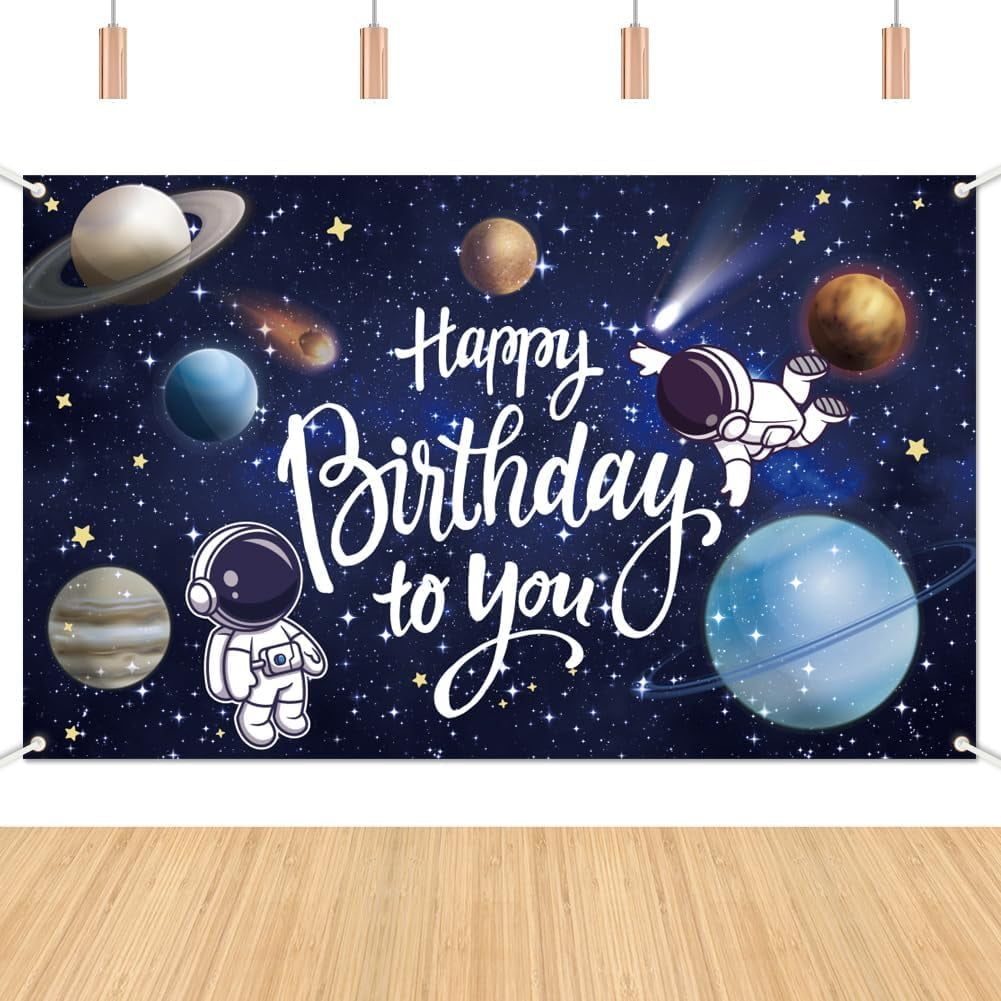 Outer Space Birthday Backdrop, Planets and Astronauts In Space Happy ...