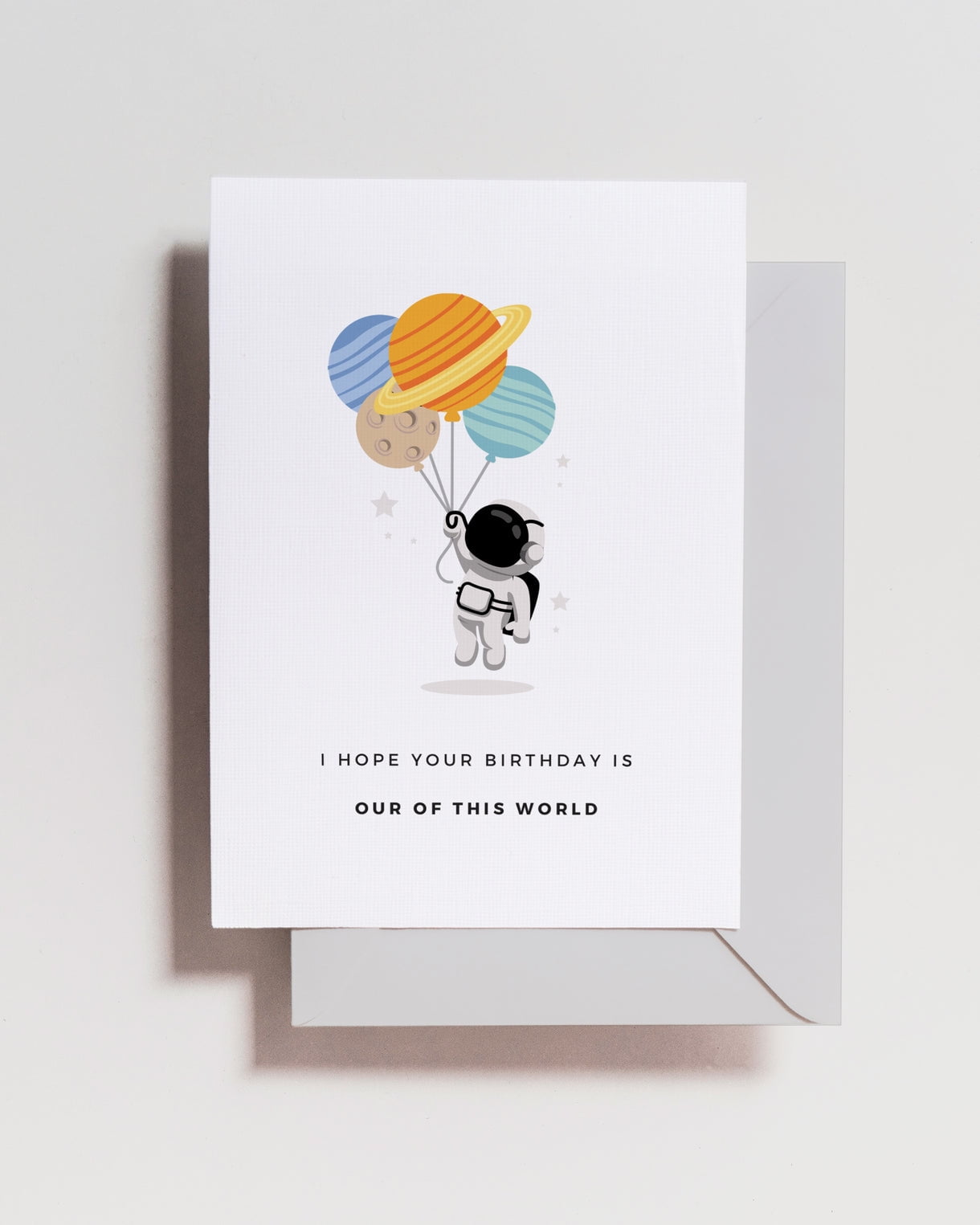 Outer Space Birthday Card – Adorable Astronaut with Planet Balloons ...