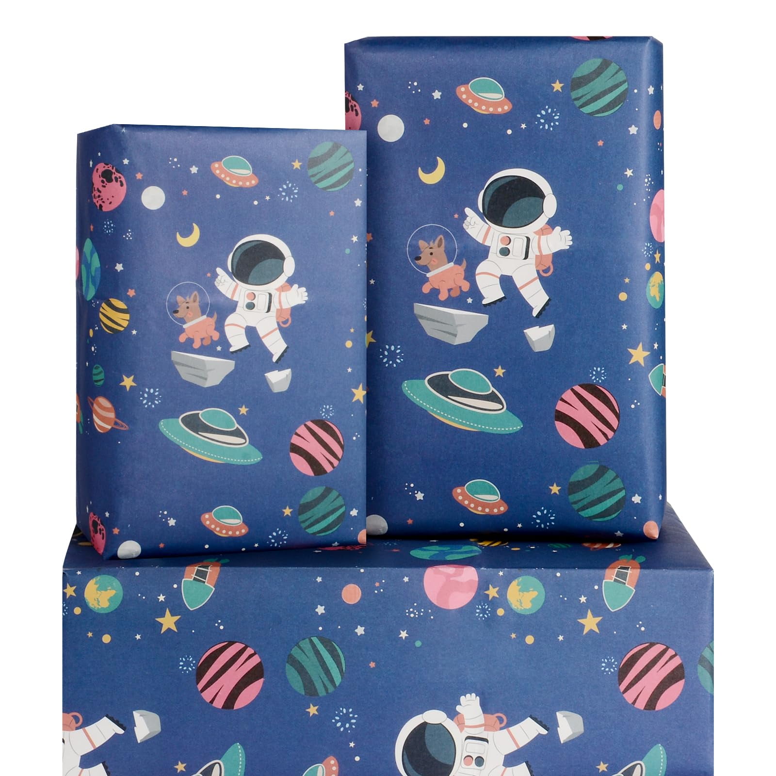 Outer Space Birthday Wrapping TSF6 Paper 6 Sheets Galaxy Astronaut Planets Rockets Design Star ...