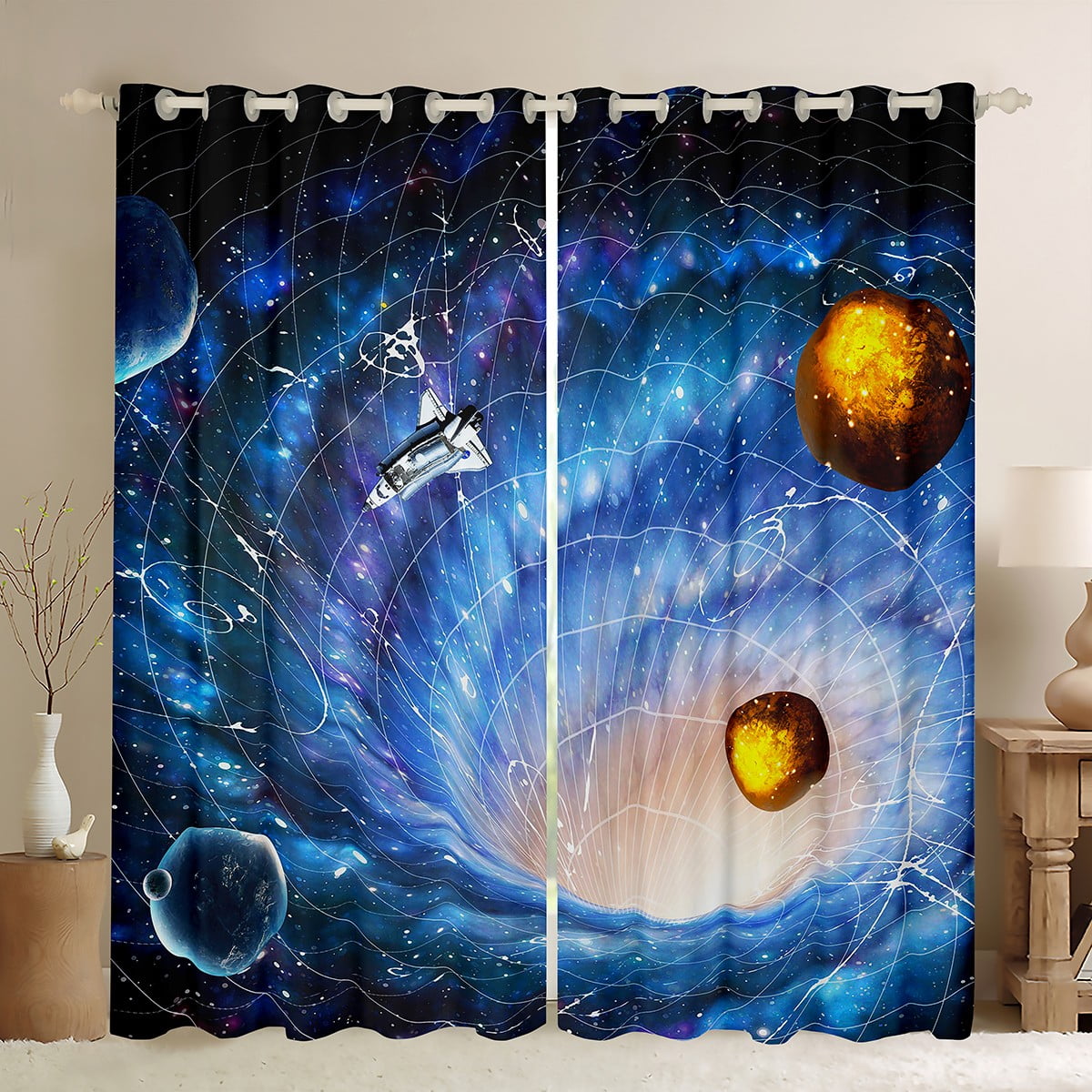 Outer Space Blackout Curtains Blue Galaxy Curtains, 3D Galaxy Print ...