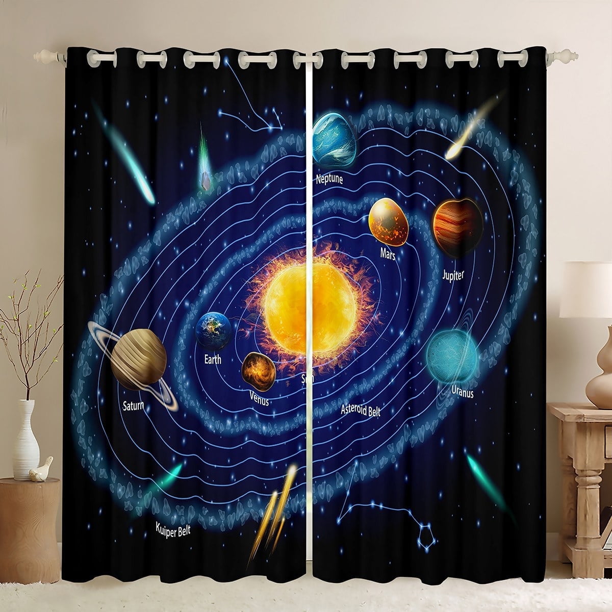 Outer Space Blackout Curtains Solar System Curtains Universe Themed ...