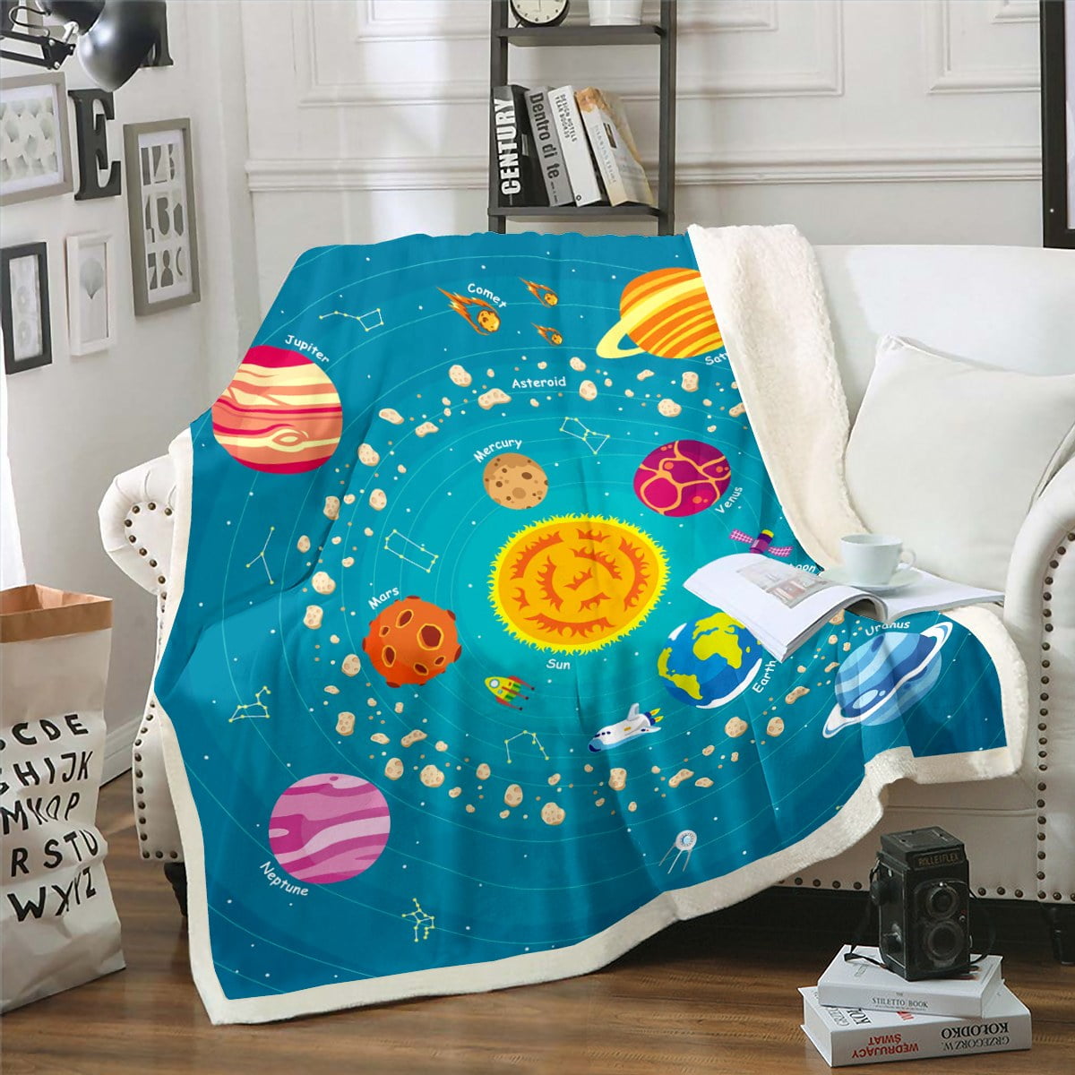 Outer Space Blanket 40x50 Size Cartoon Galaxy Throw Blanket Teens ...