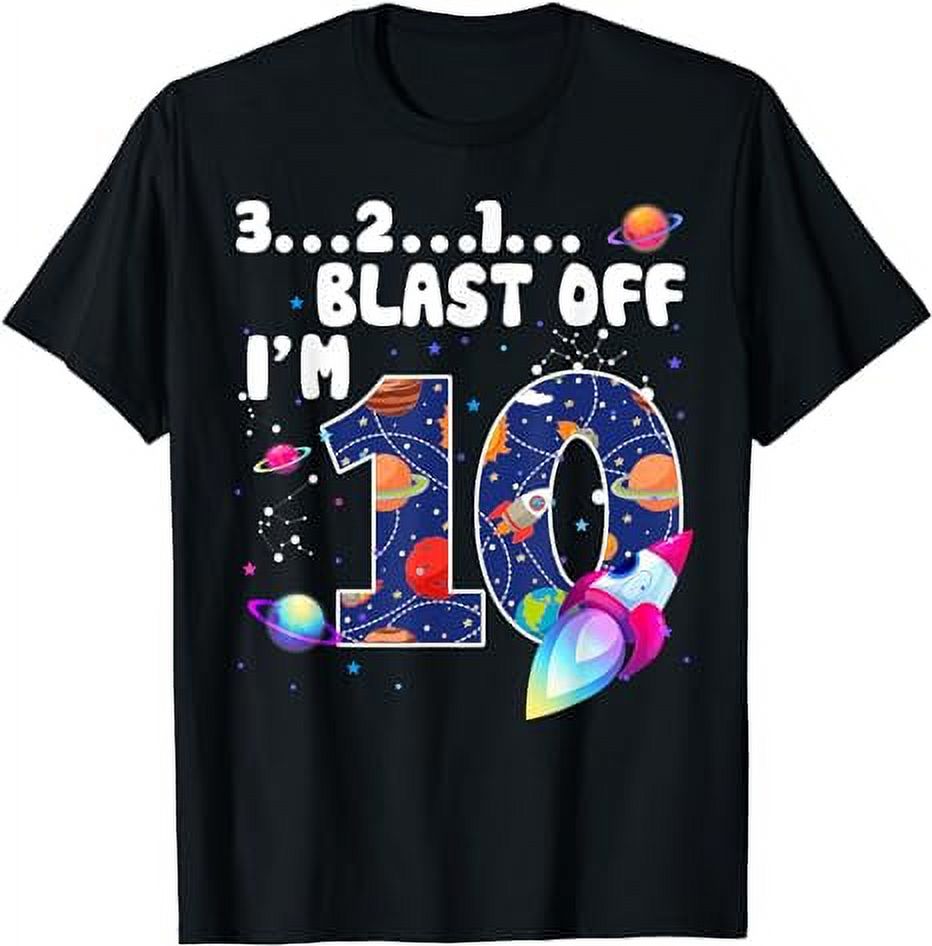 Outer Space Blast Off 10th Birthday Countdown 10 Year Old T-Shirt ...