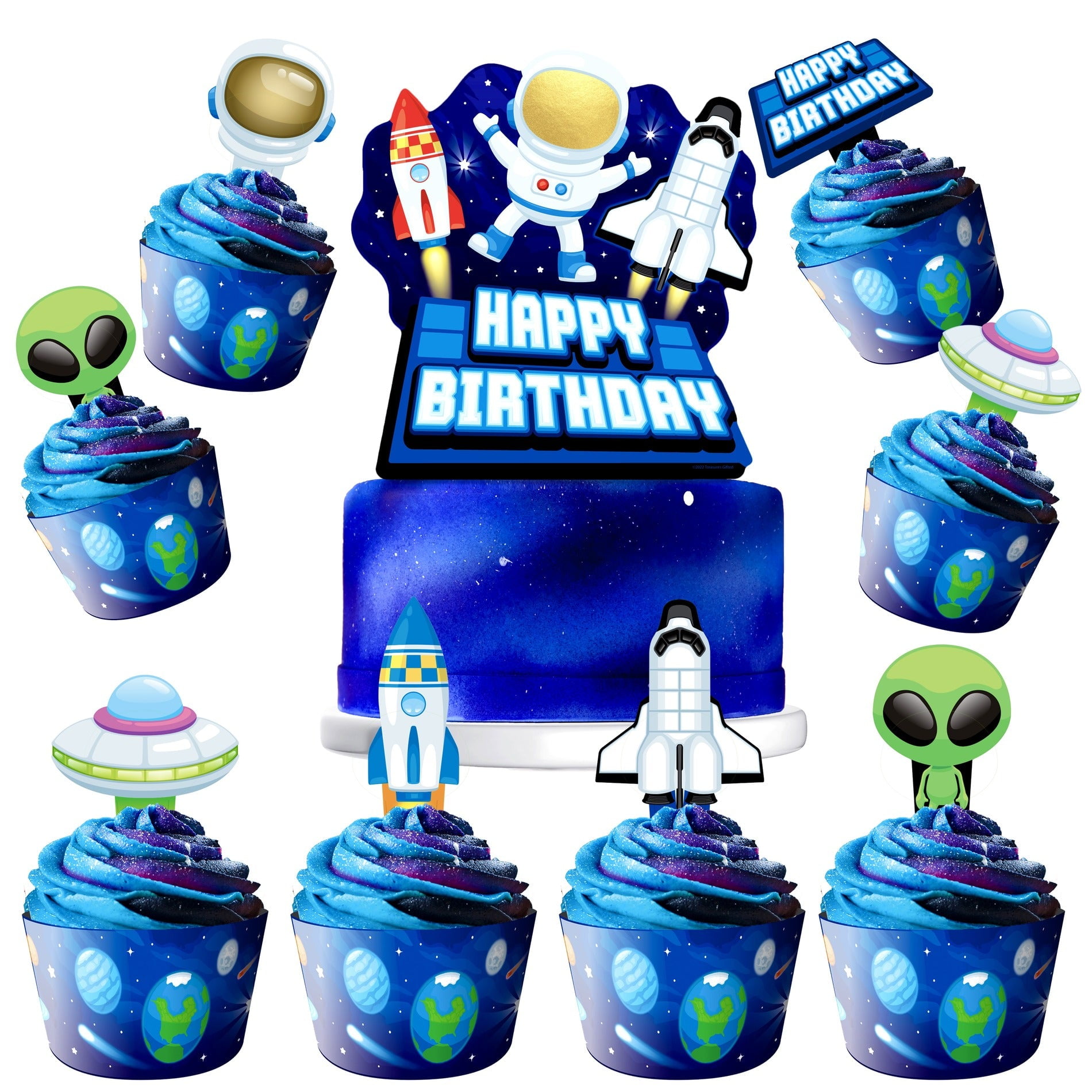 Outer Space Cake Topper & Outer Space Cupcake Toppers Kit - Walmart.com