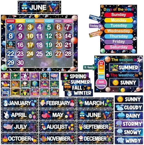 Outer Space Classroom Calendar Set Bulletin Board Galaxy Solar System ...