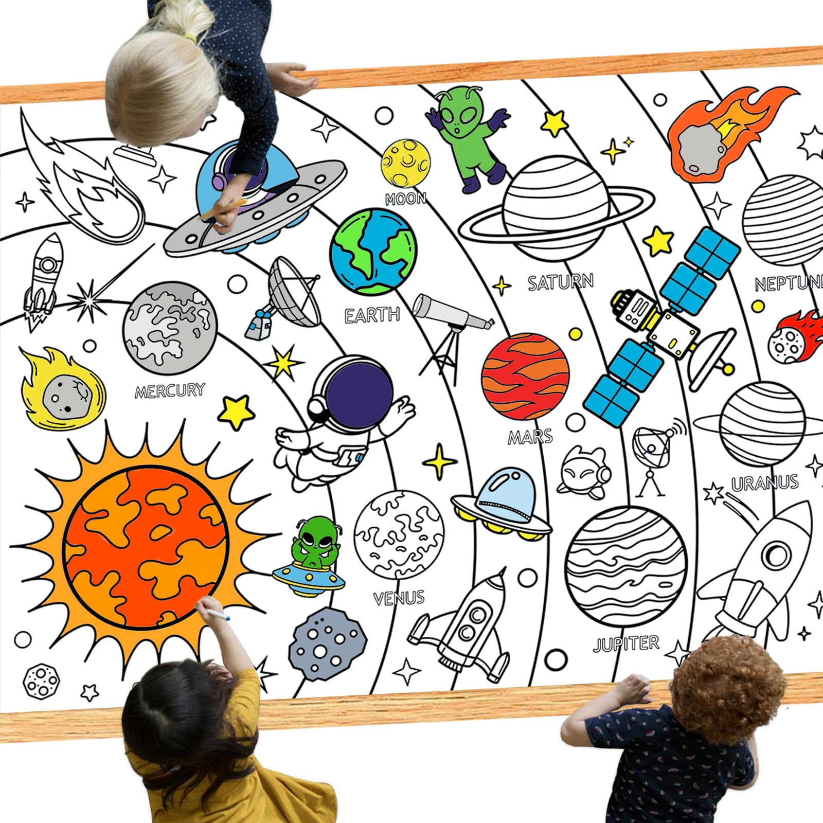 Outer Space Coloring Poster, MMF7 Large Space Coloring Tablecloth Solar ...