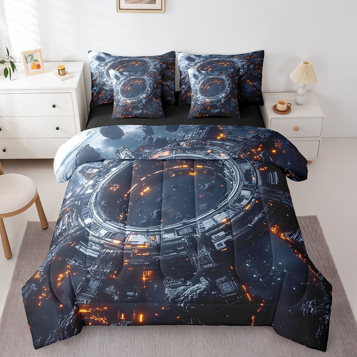 Outer Space Comforter Set Planet Galaxy Twin Bedding Set 7 Pieces ...